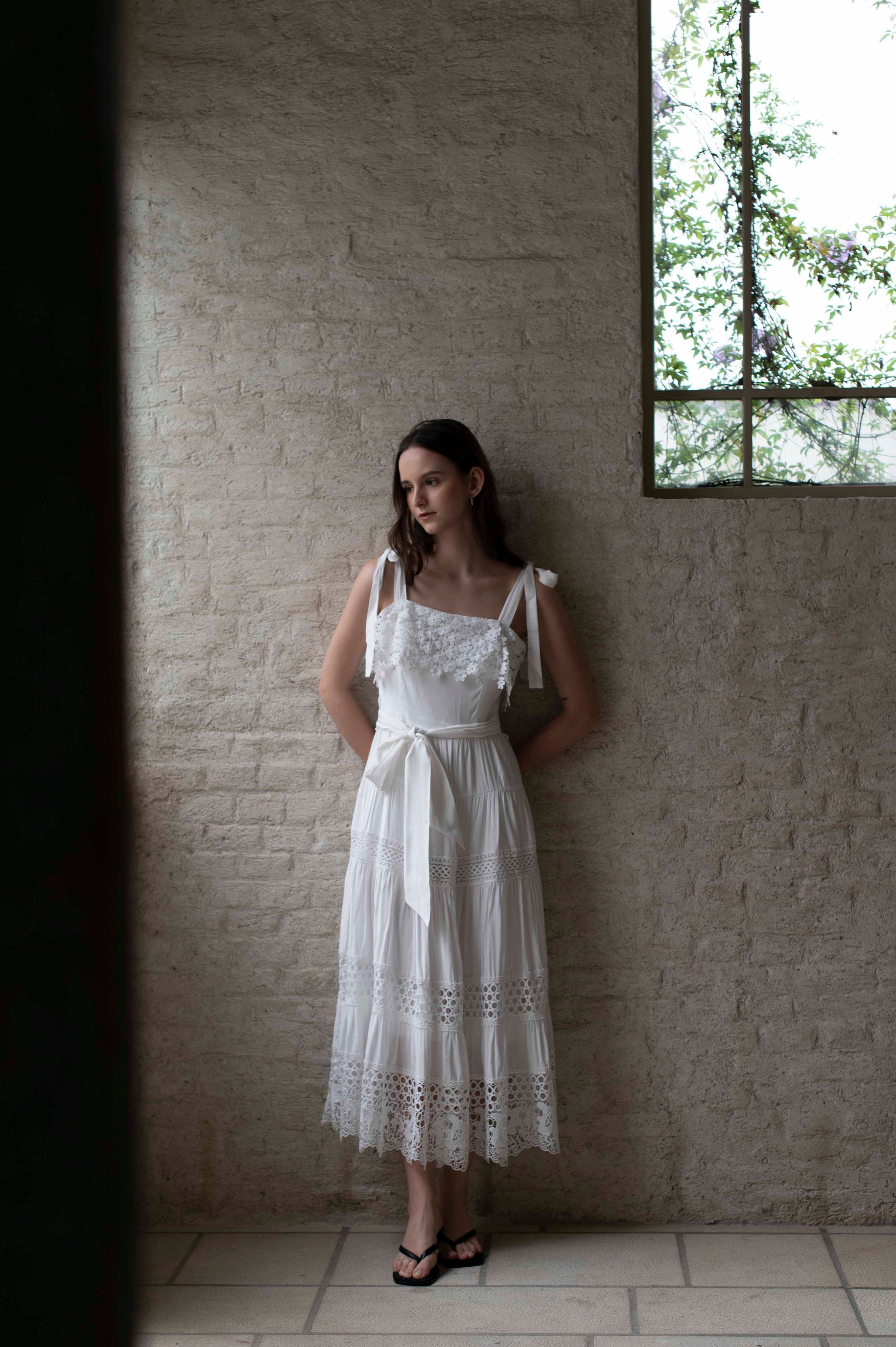 Della Dress in White | Embroidered Dress | Unique White Dress with Lace ...